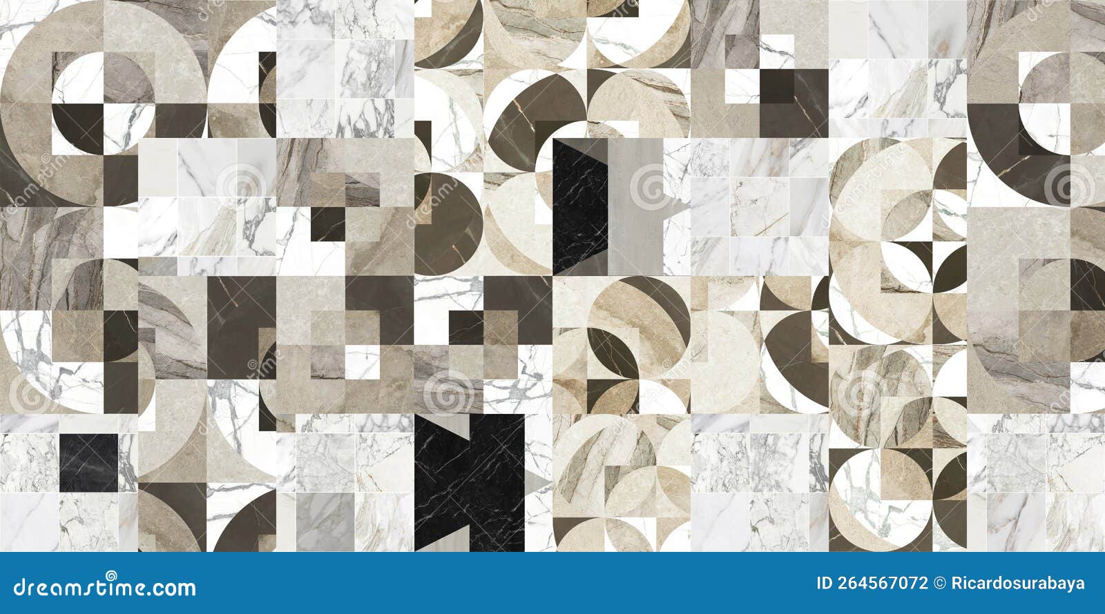 Creative Patchwork Pattern with White Marbles and Other Earth Stones with Several Geometries ...