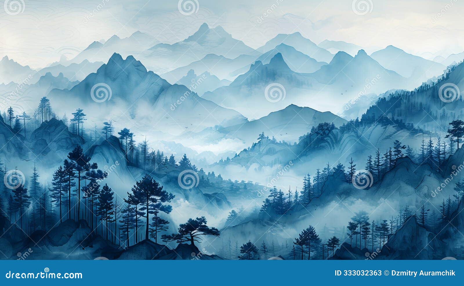 Background Modern with Watercolor Texture of a Mountain Forest with ...