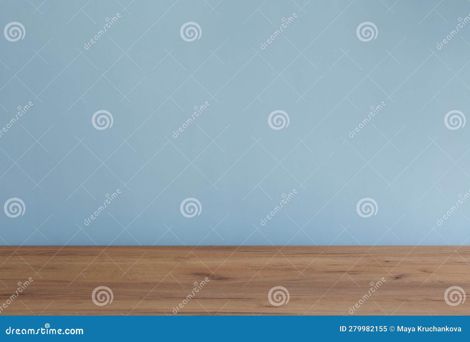 Background with Modern Wooden Table and Blue Wall Stock Image - Image ...