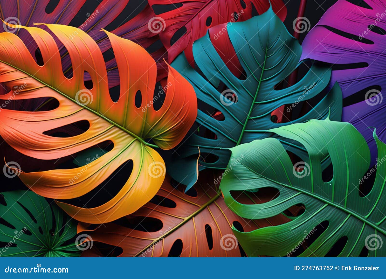 Background with Monstera Plants Stock Illustration - Illustration of ...