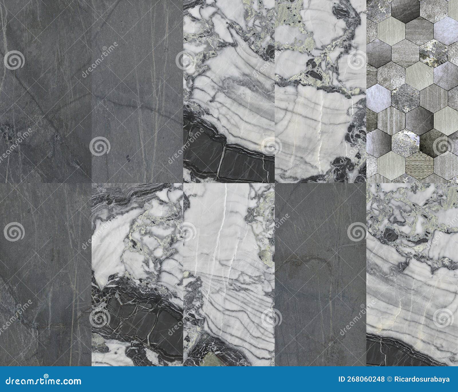 Background of a Mosaic Made of Stones, White Marbles and Hexagonal ...