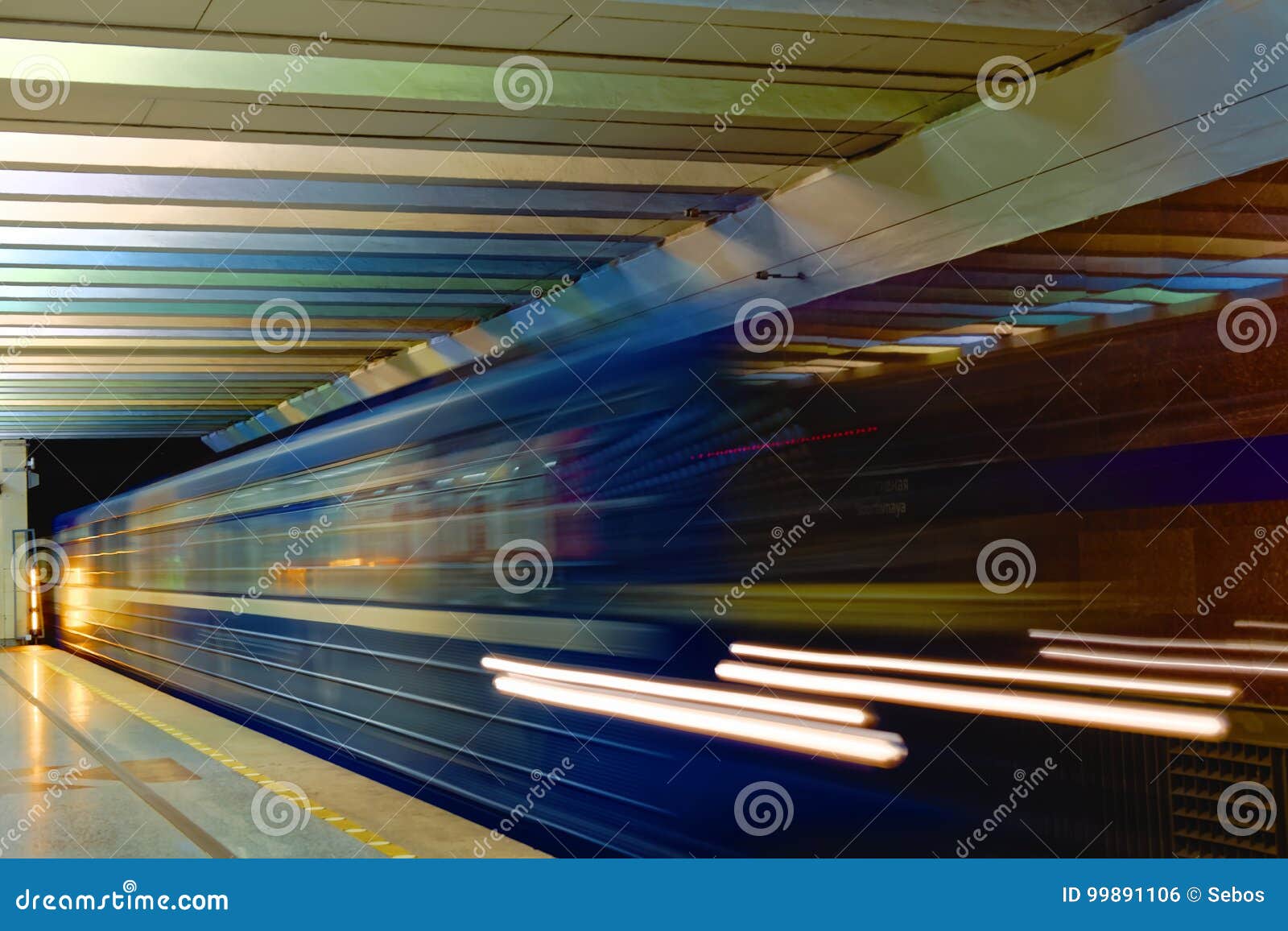 Background of Motion Blur of Speed Train in the Subway. Underground ...