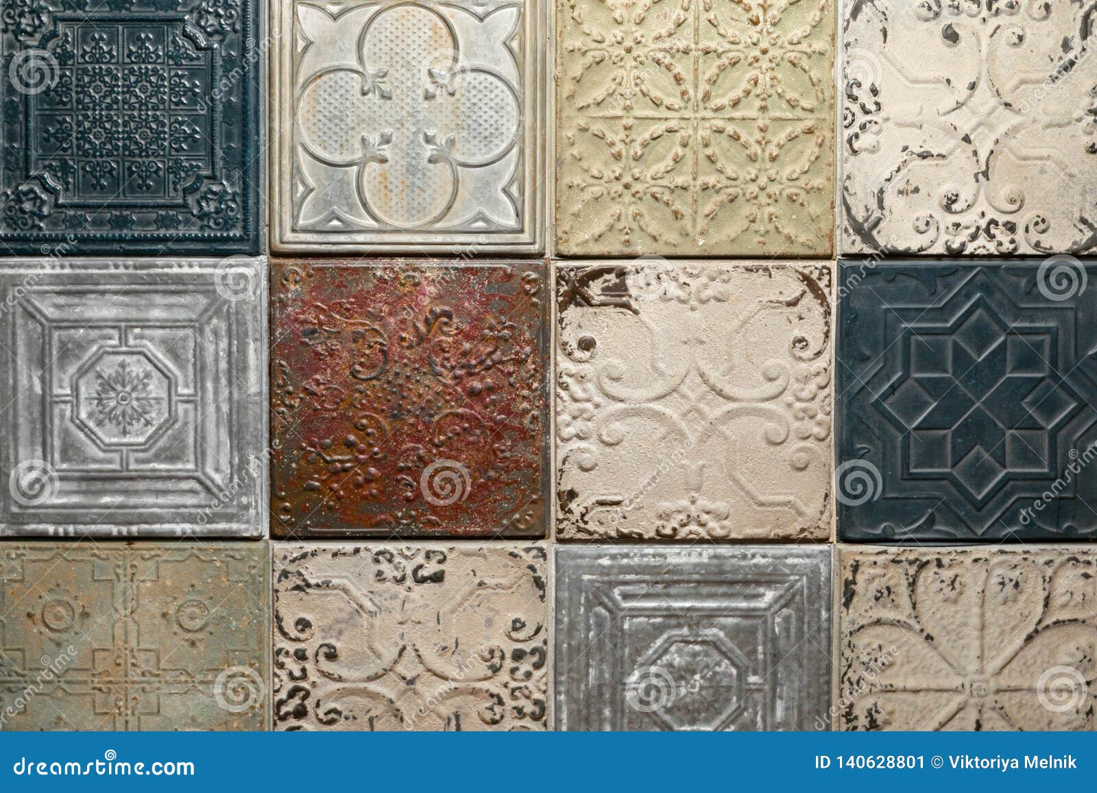 Background of Multi-colored Finishing Iron Tiles Square Shape with ...