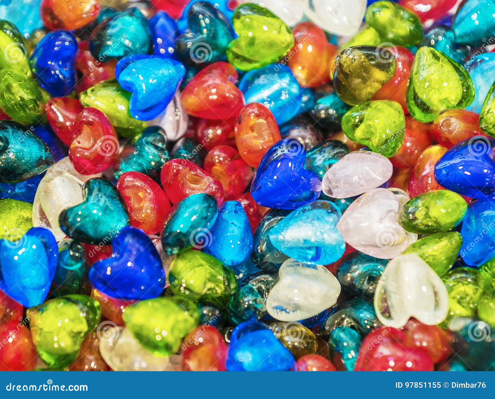 Background of Multi-colored Glass Hearts Stock Image - Image of bright ...