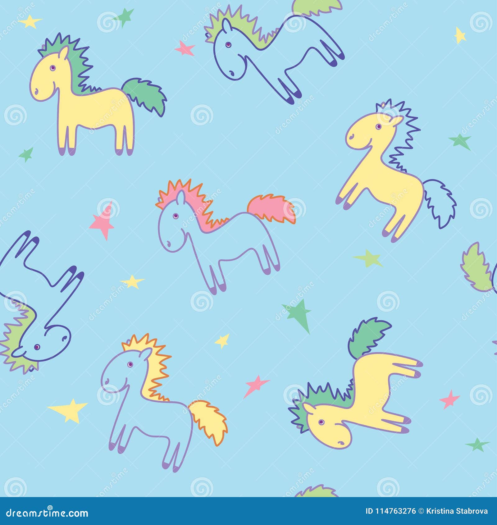 Background with Multi-colored Ponies with a Bright Mane. Childre Stock ...