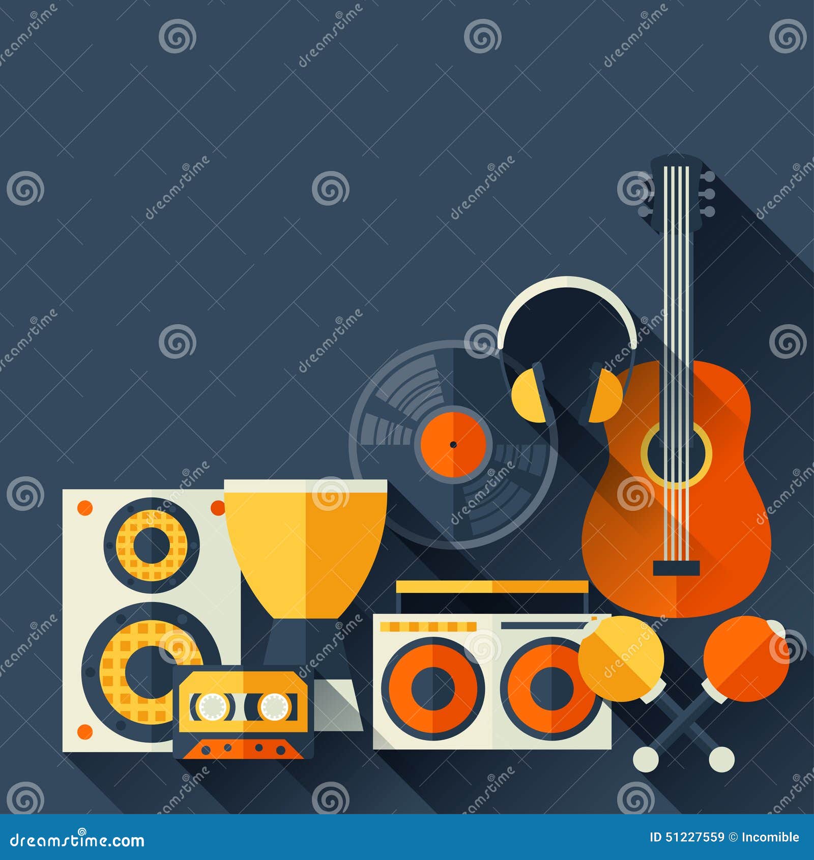 Background with Musical Instruments in Flat Design Stock Vector ...