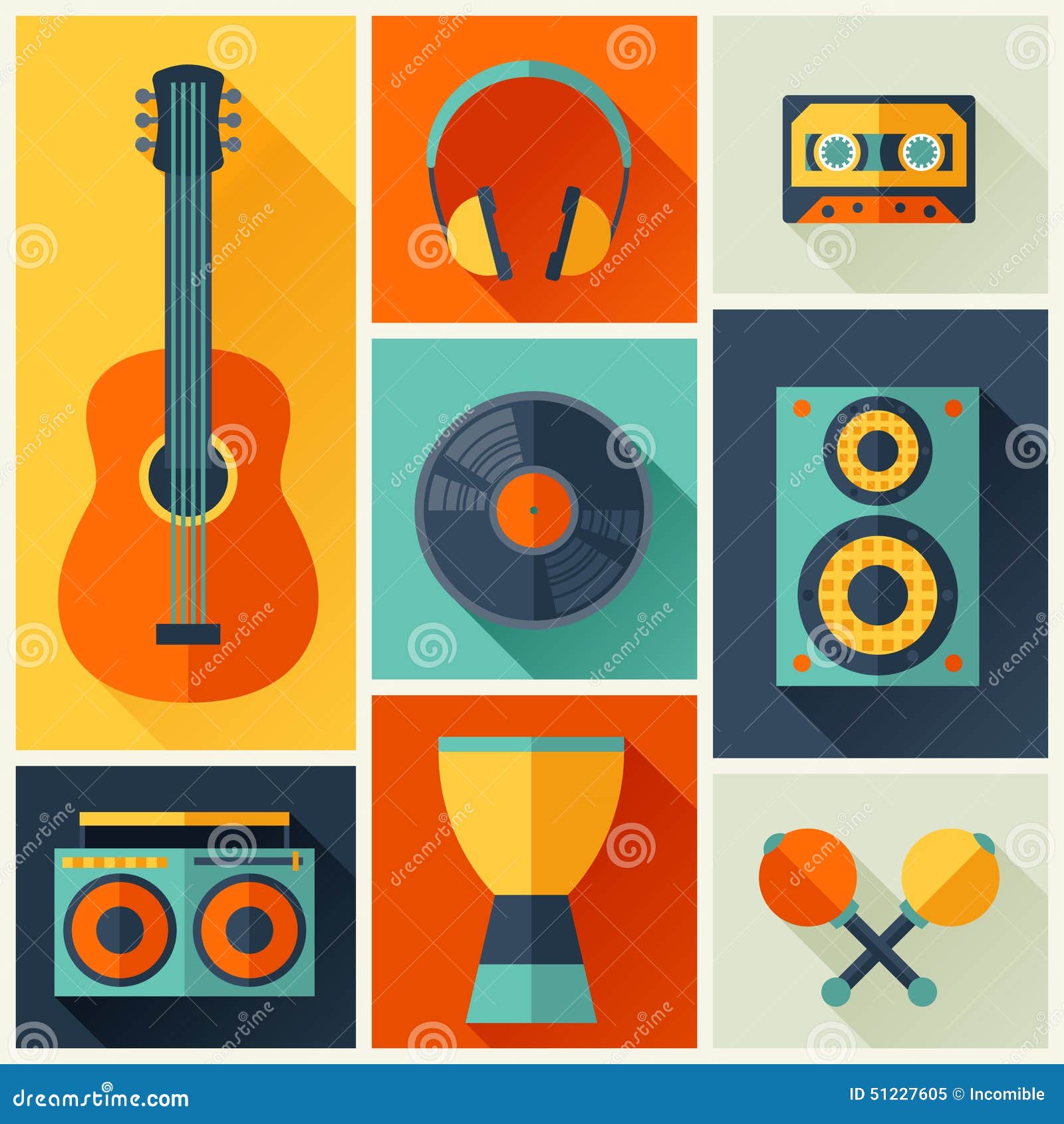 Background with Musical Instruments in Flat Design Stock Vector ...