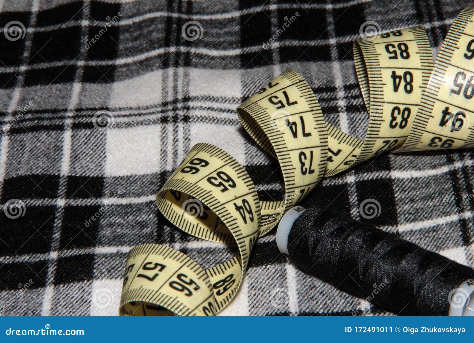 Background for Needlework. on the Checkered Fabric Scissors with ...