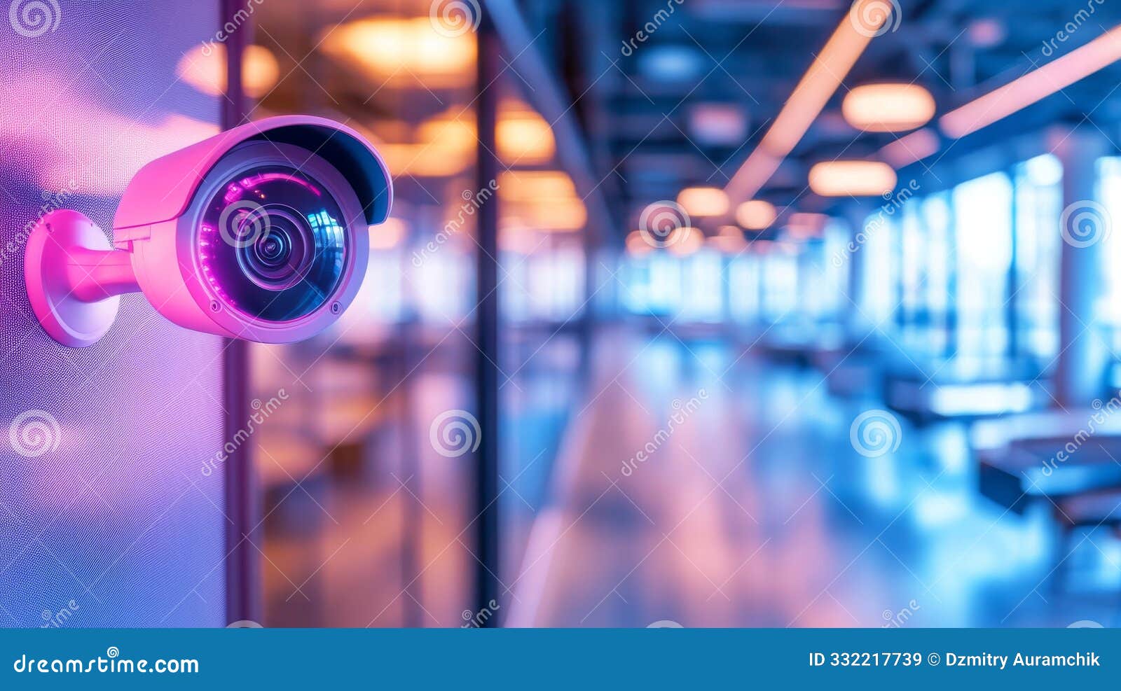 Background of Neon Blurred CCTV Surveillance Camera in Building Stock ...
