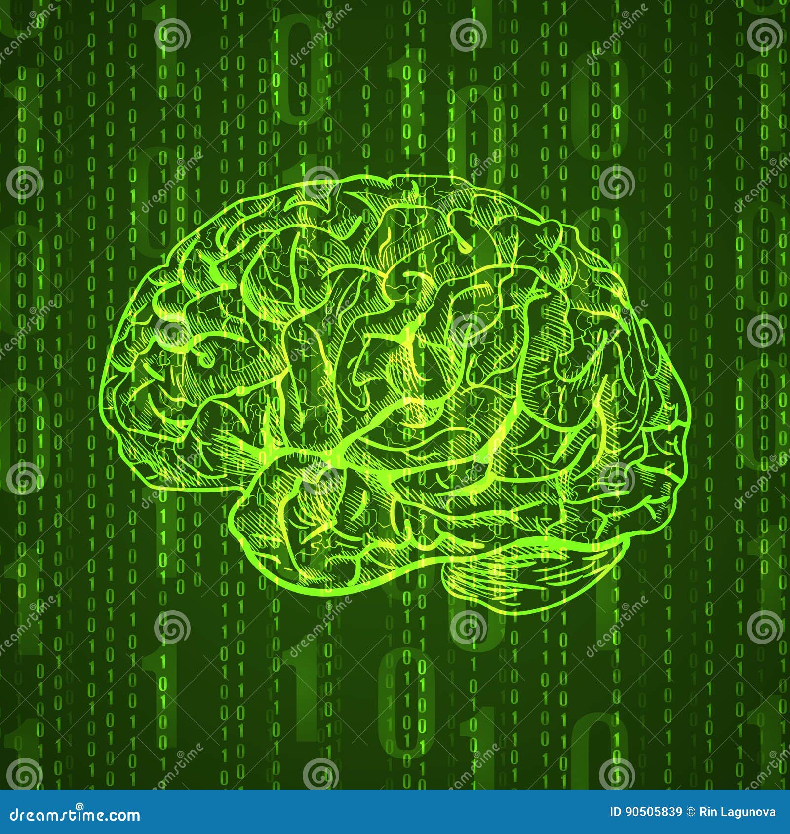 Background with Numbers and Side View Brain Sketch, Abstract Green ...