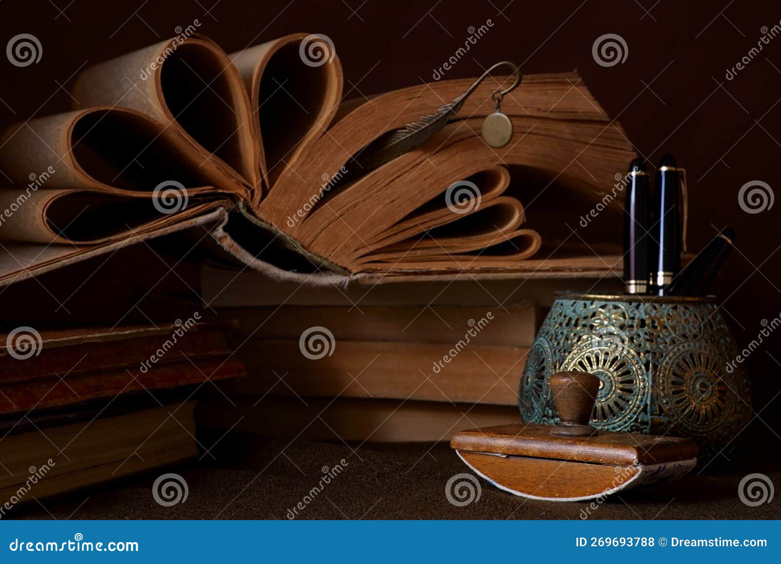 Background with Objects, Books and Writing Objects Stock Photo - Image ...