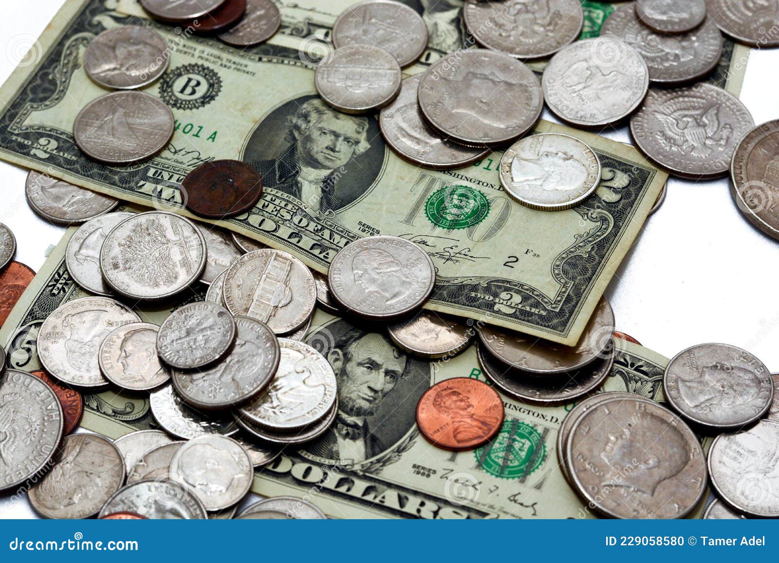 Background of Old American Money Banknotes and Coins Currency of ...