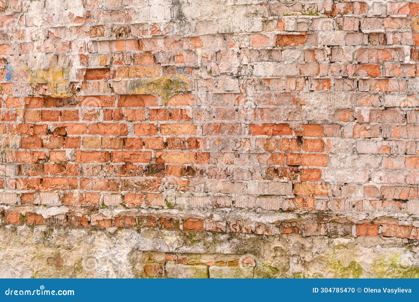 The Background of an Old Brick Crumbling Wall Stock Photo - Image of ...