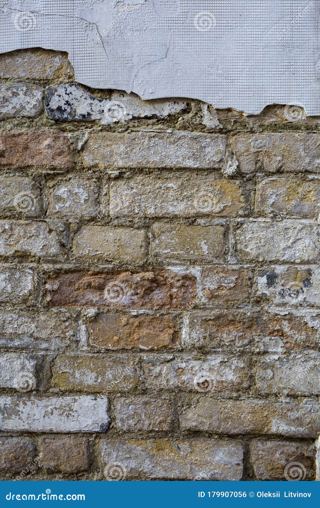 Background of Old Brick Wall with Falling Off White Paint. Old Vintage ...