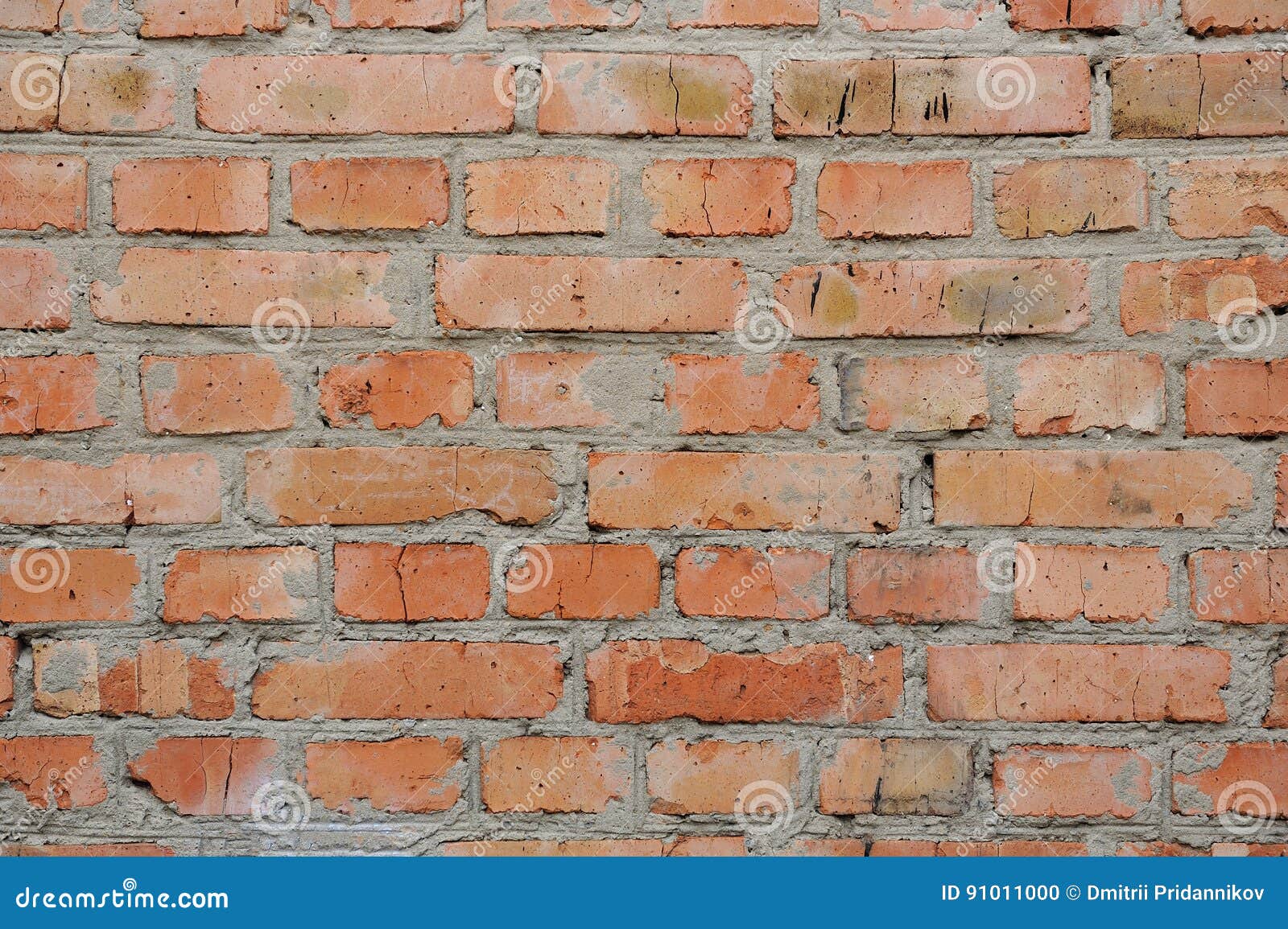 Background of Old Bricks of Red Color, Cracked Stock Photo - Image of ...