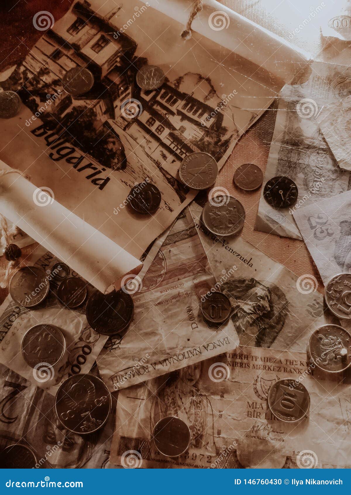 Background of Old Coins. Paper with a Pattern Studded with Old Coins ...