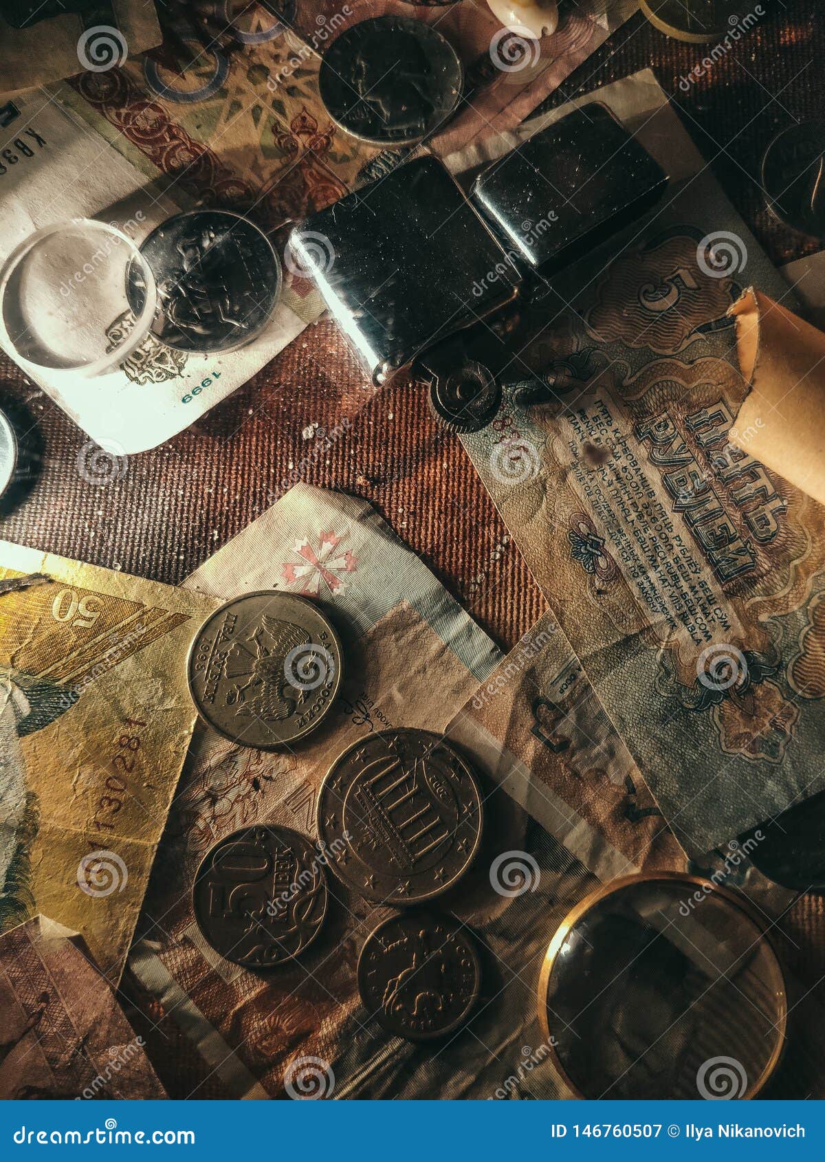 Background of Old Coins. Paper with a Pattern Studded with Old Coins ...