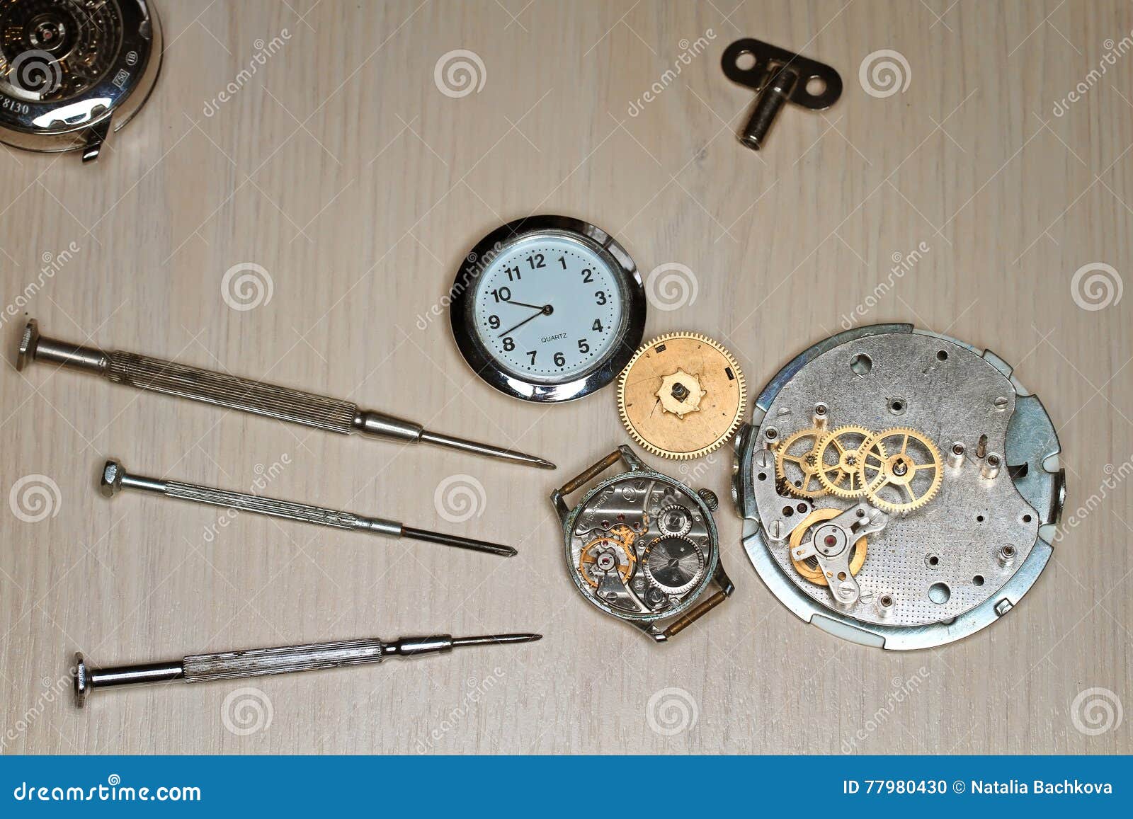 Background of an Old Disassembled Watches and Repair Tools Stock Photo ...