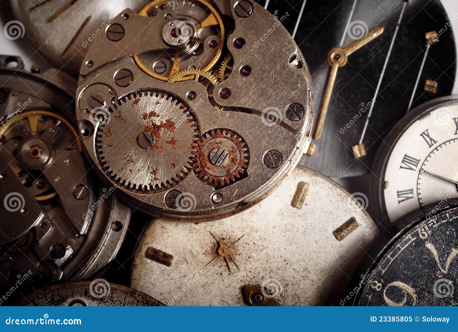 Background from Old Mechanical Clocks Stock Image - Image of parts ...