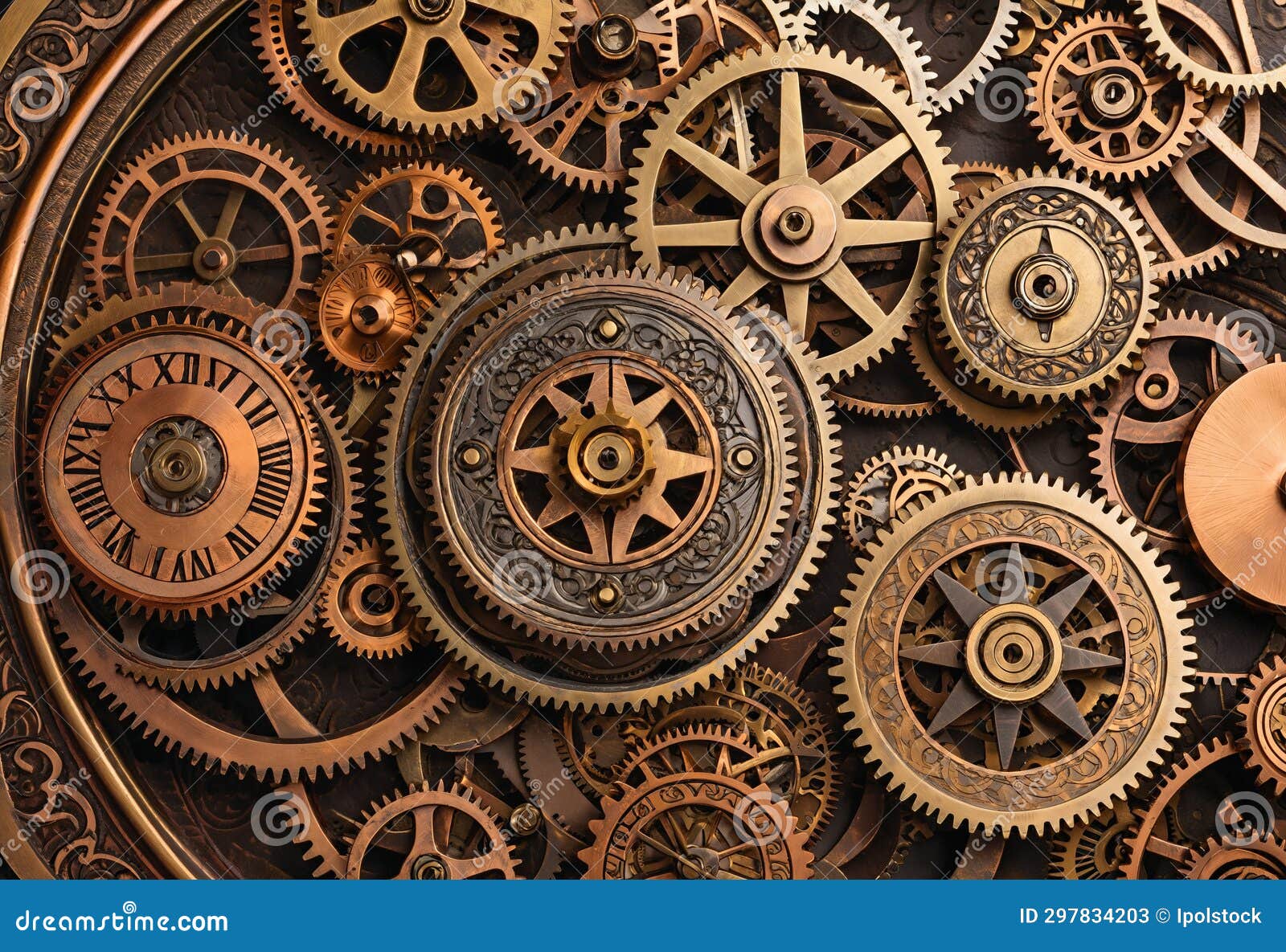 Background of an Old Mechanical Gears and Cogwheels. Clockwork ...
