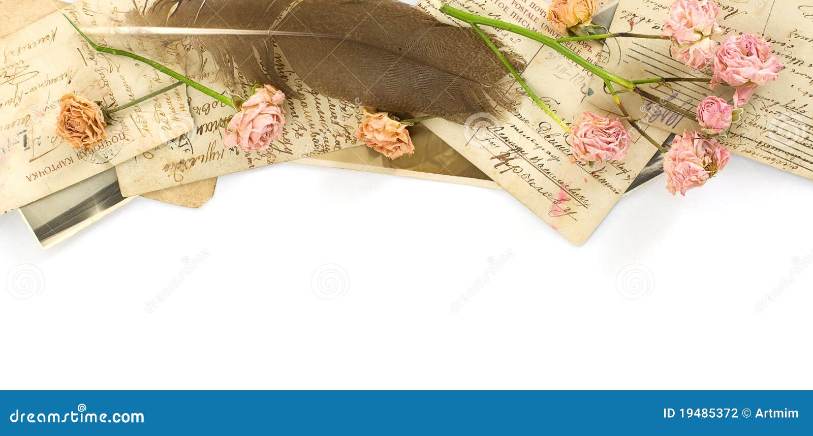 Background with Old Postcards and Flowers Stock Photo - Image of blank ...