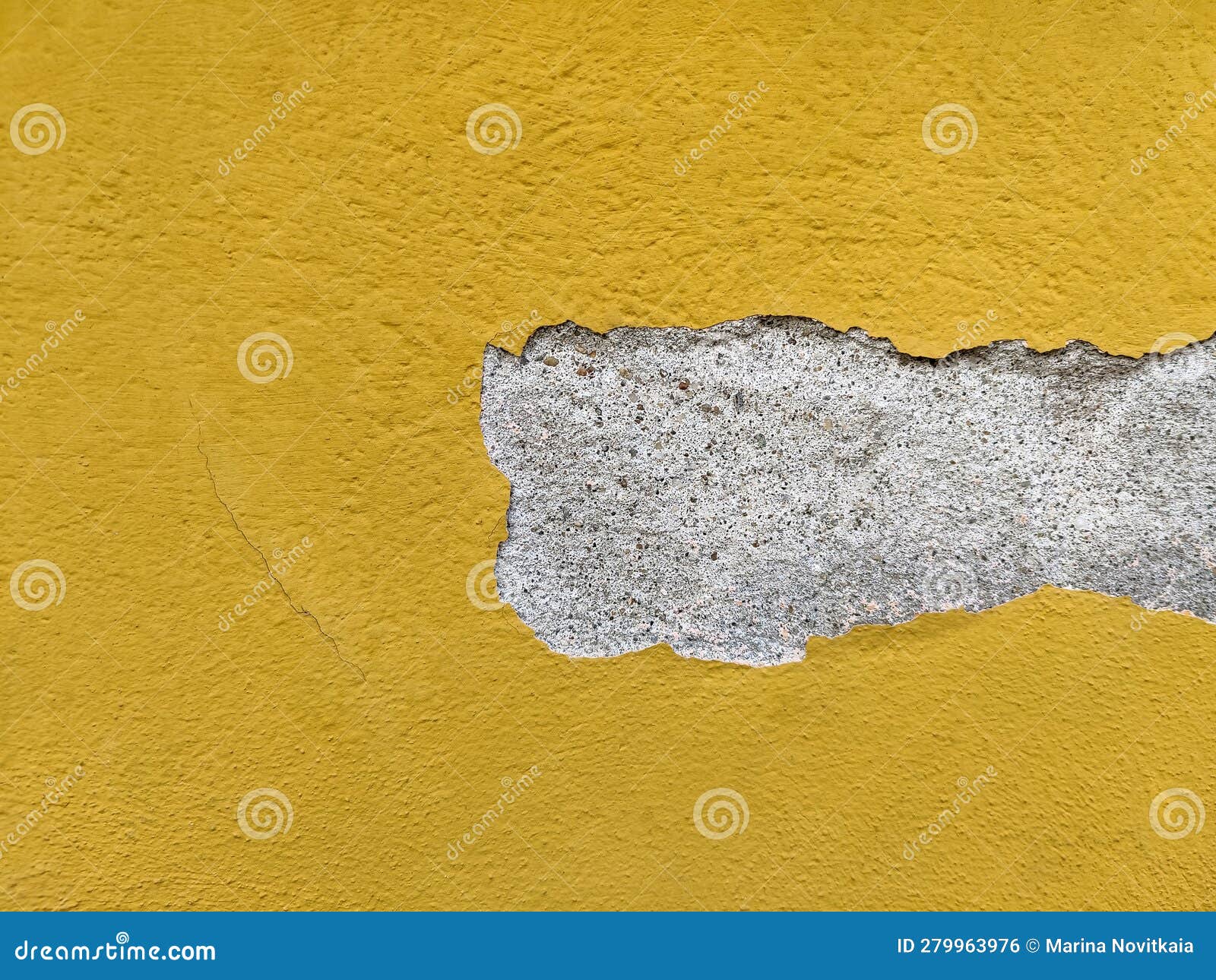 Background of Old Yellow Wall with Collapsed Plaster. Texture of Shabby ...