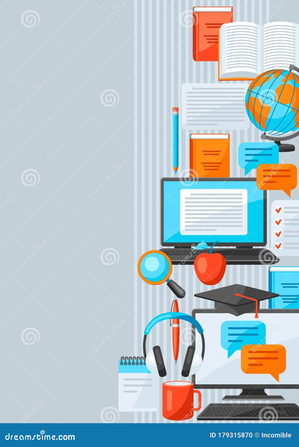 Background with Online Studying at Home Items. Distance Education Stock ...