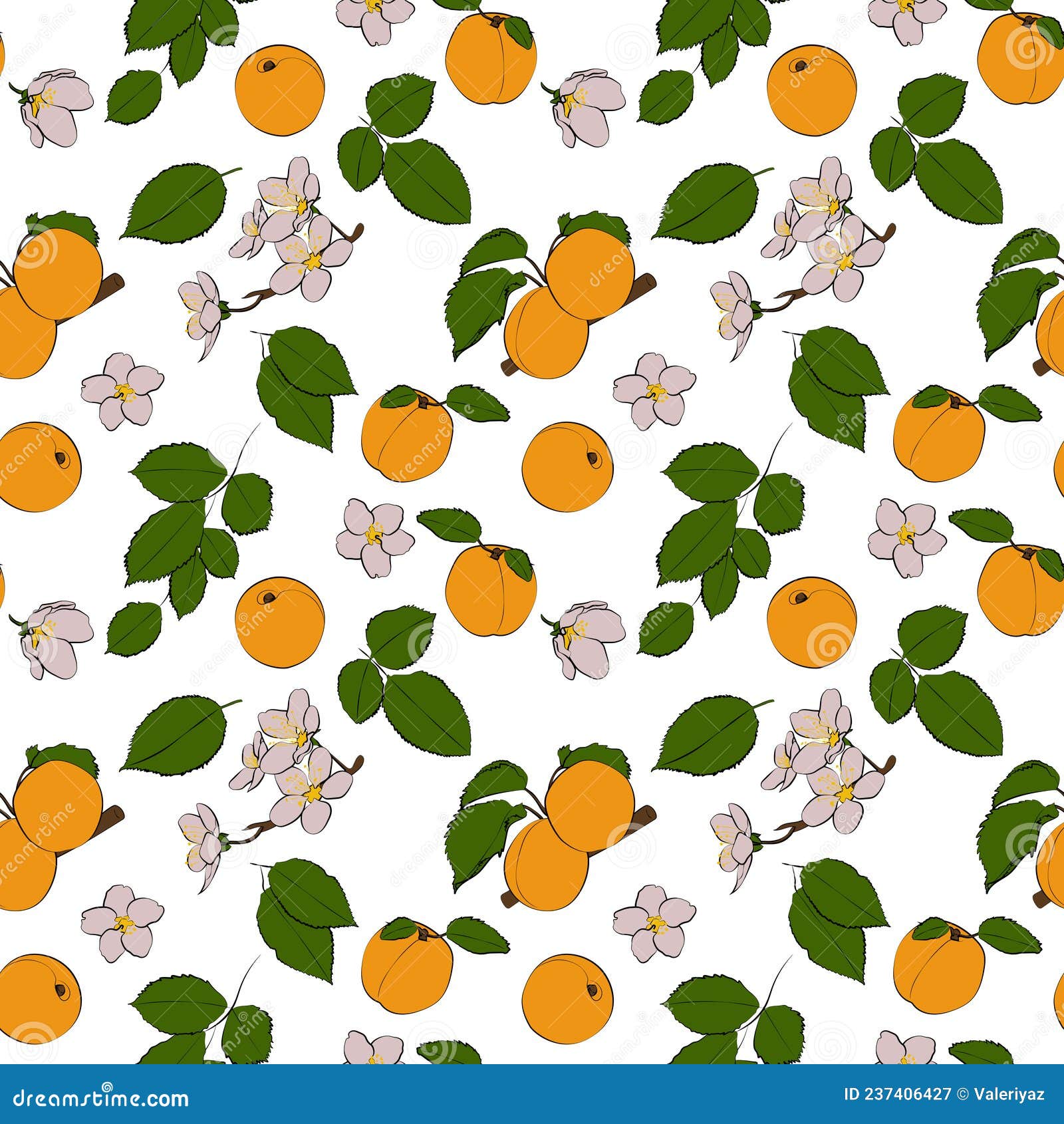 Background with Orange Apricots and Leaves with Flowers Stock ...