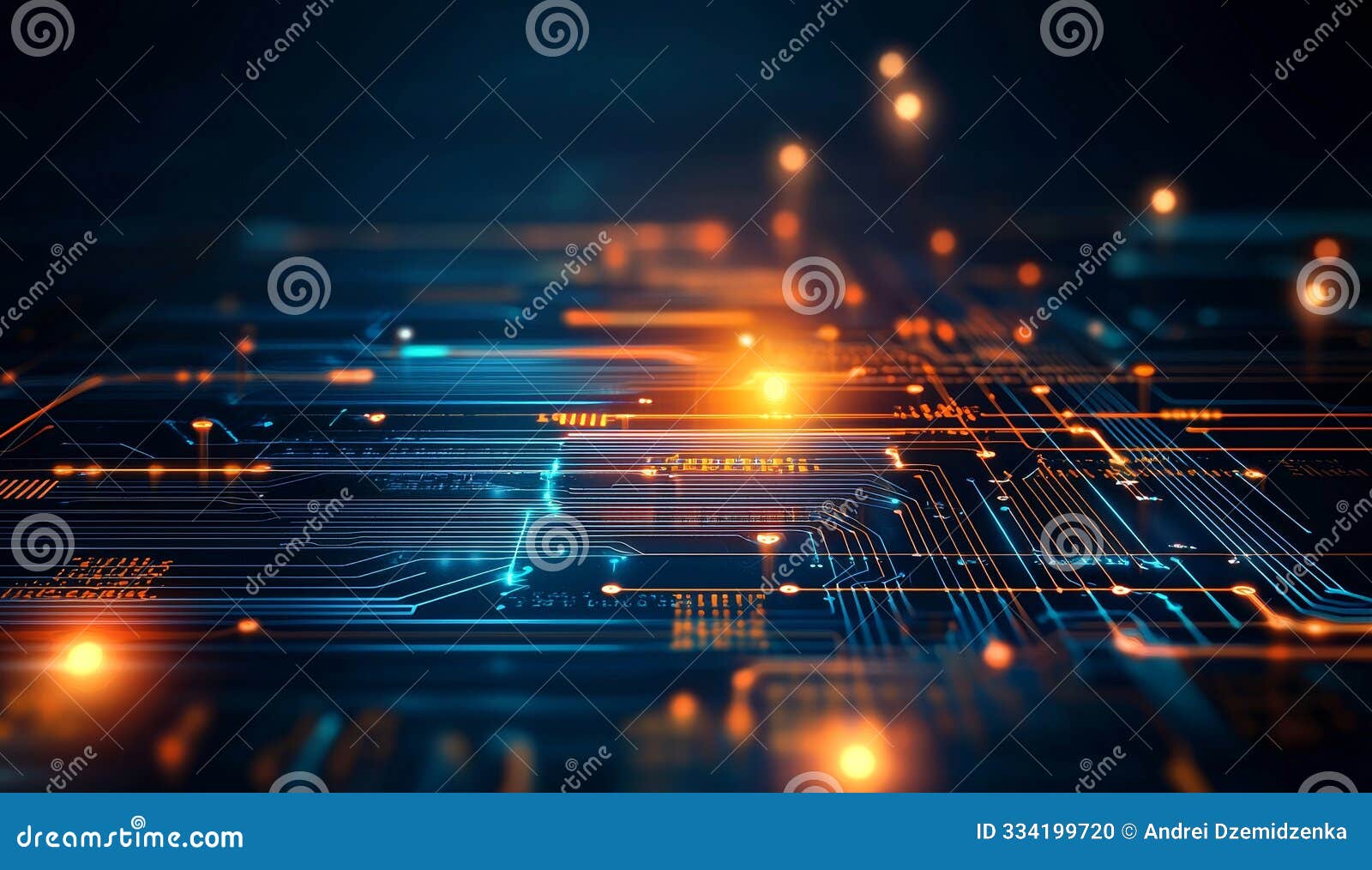 Background in Orange and Blue Technology/circuit Board in Orange and ...