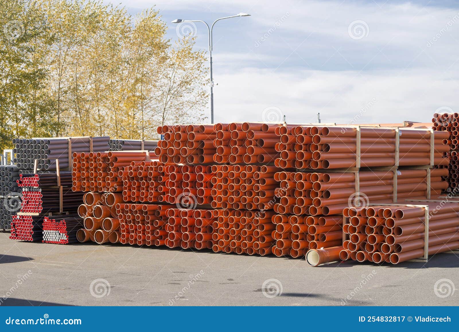 Background of Orange Plastic Sewage Pipes Used at the Building Site ...