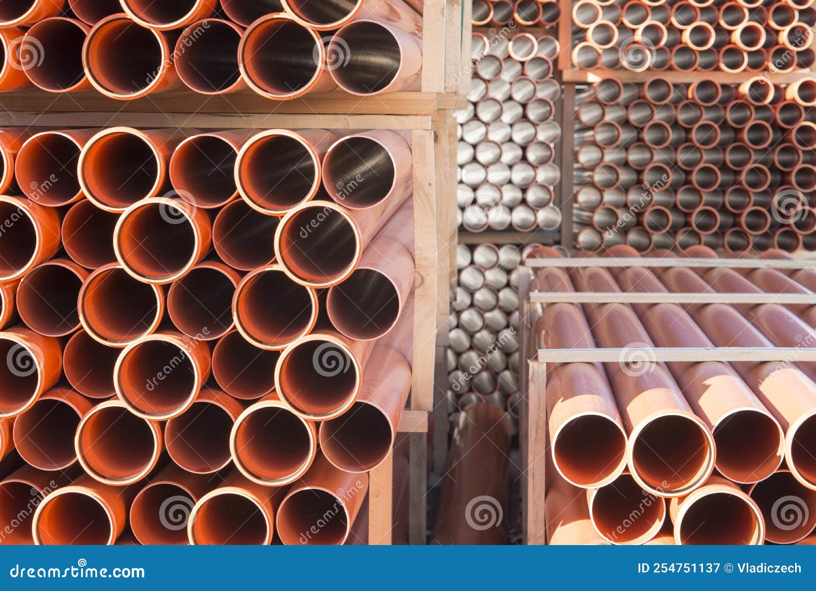 Background of Orange Plastic Sewage Pipes Used at the Building Site ...