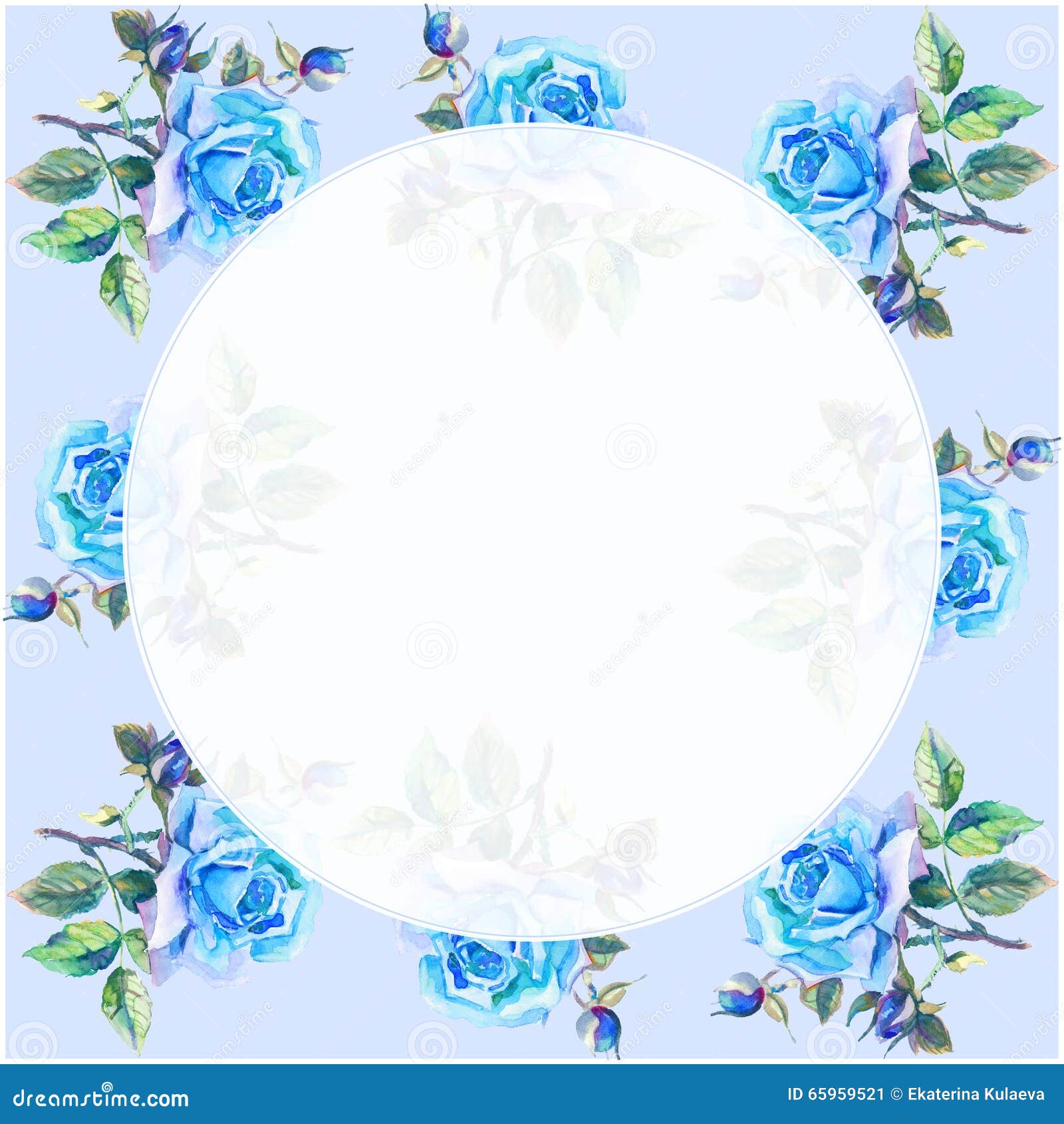 Background with Original Blue Watercolor Roses. Stock Illustration ...