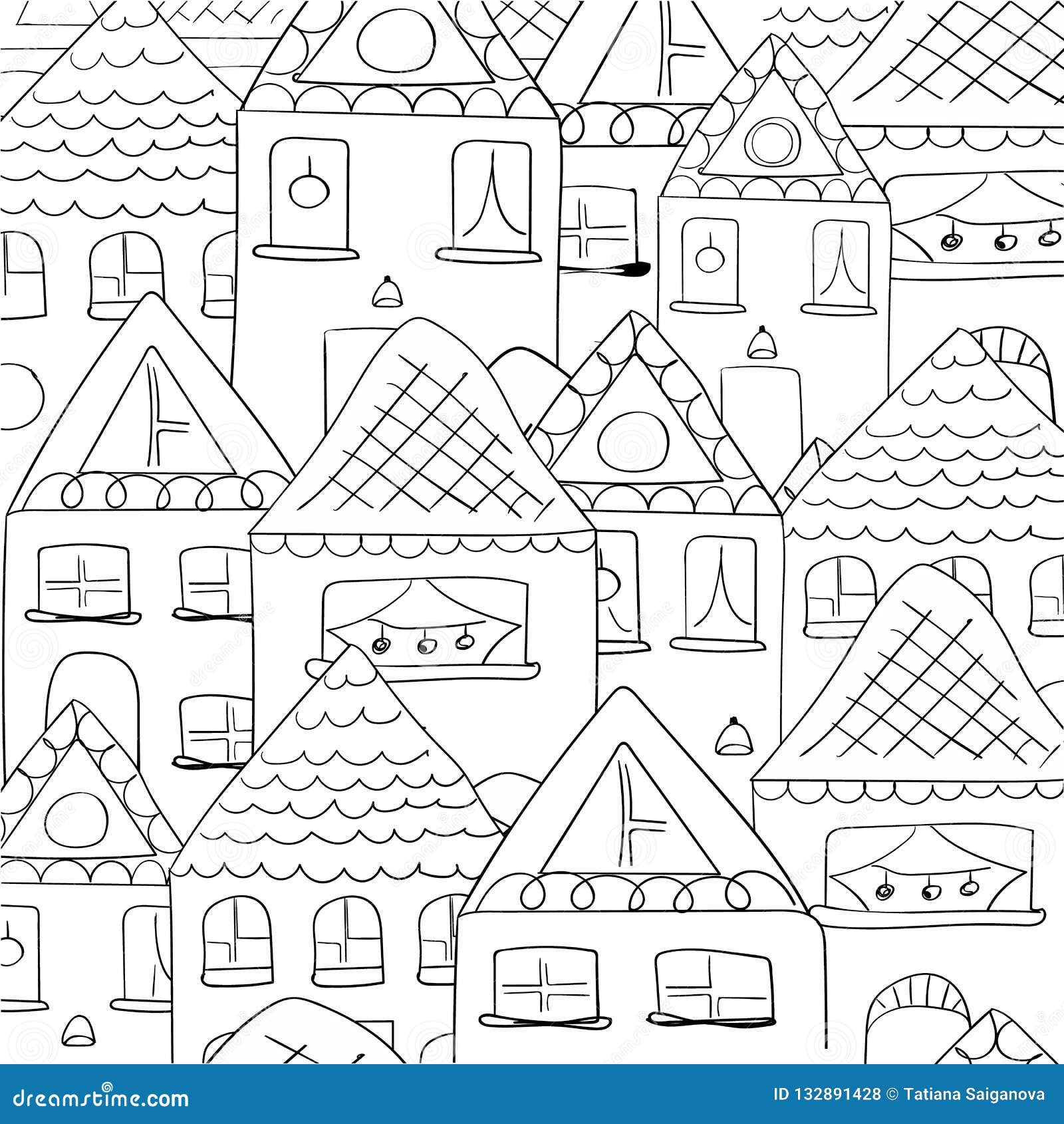Background Outline Cartoon Houses Stock Vector - Illustration of brush ...