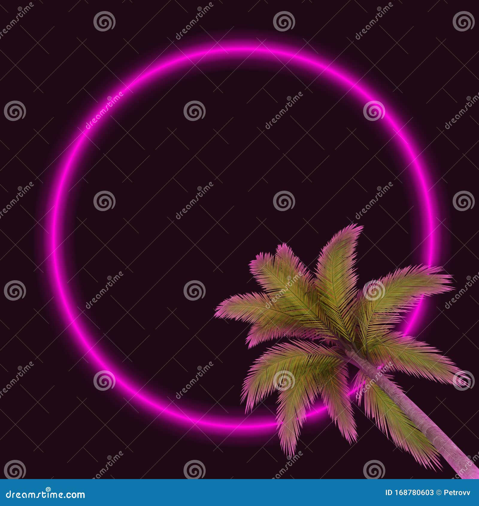 Background with Palm Tree and Neon Ring Bottom View Stock Illustration ...
