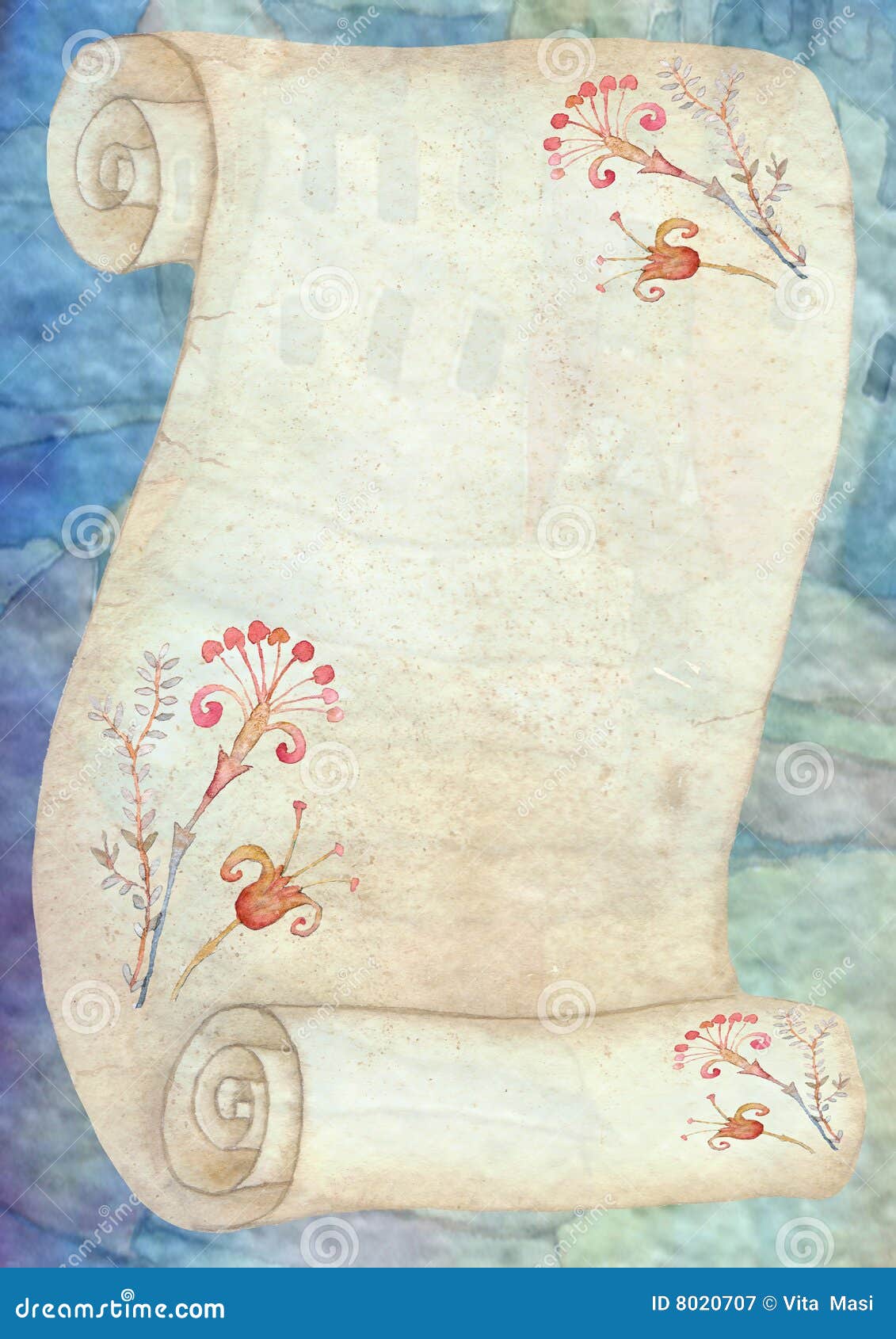 Background with Parchment Roll Stock Illustration - Illustration of ...