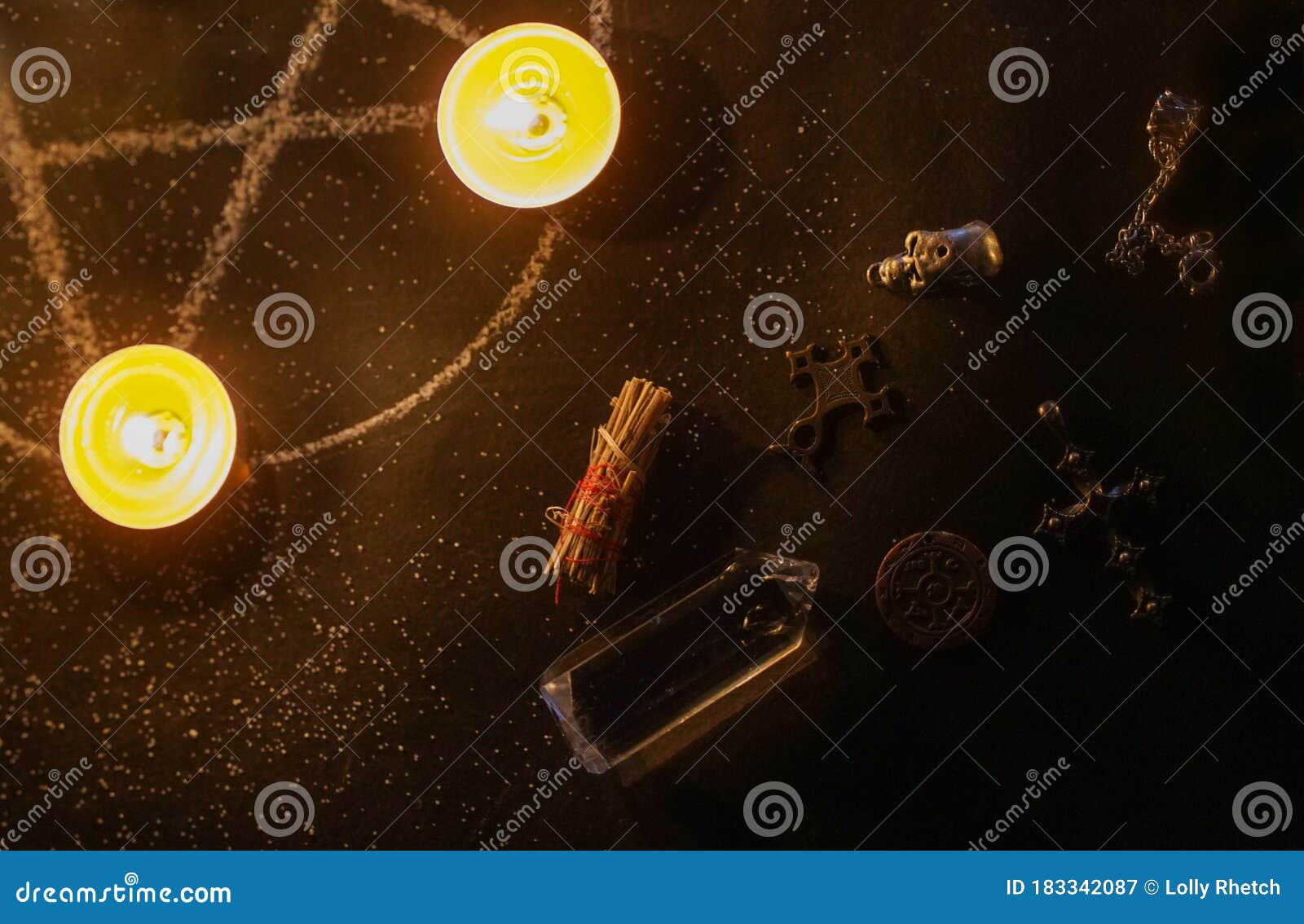 Background with Part of the Pentagram, Salt and Objects for the Ritual ...