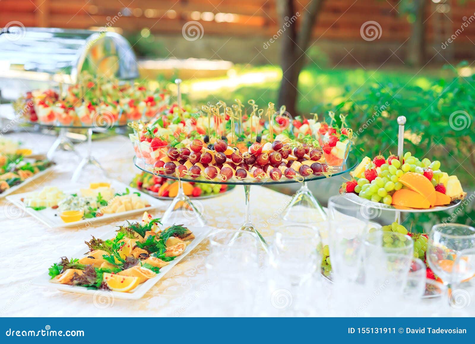 Background of Party Appetizers on Wooden Sticks. Stock Image - Image of ...