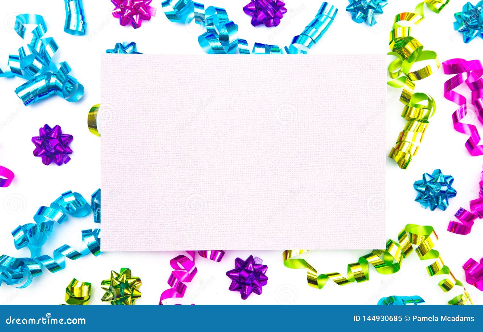Background of Party Ribbons and Bows in Bright Colors on White Stock ...