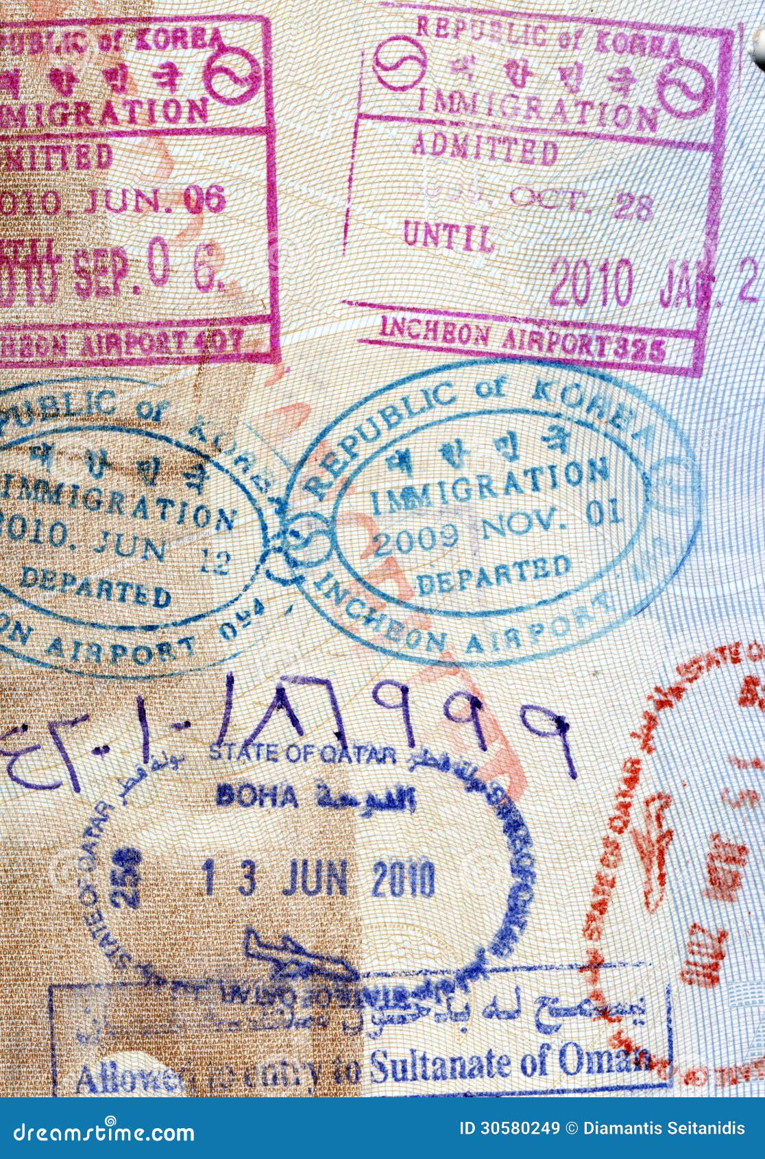 Background of Passport Stamps Closeup Stock Image - Image of ...