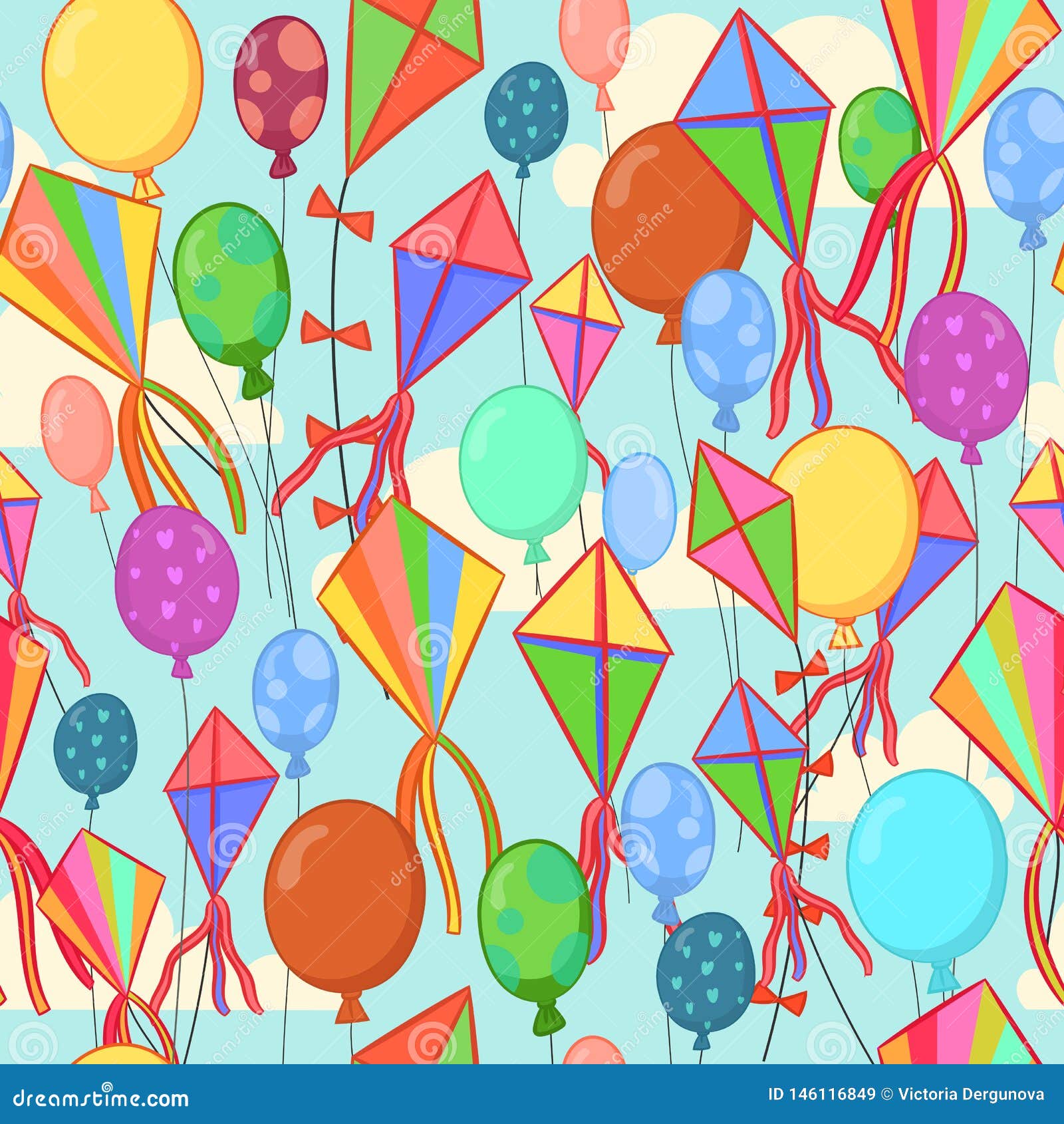 Background Pattern with Kites and Balloons Stock Vector - Illustration ...