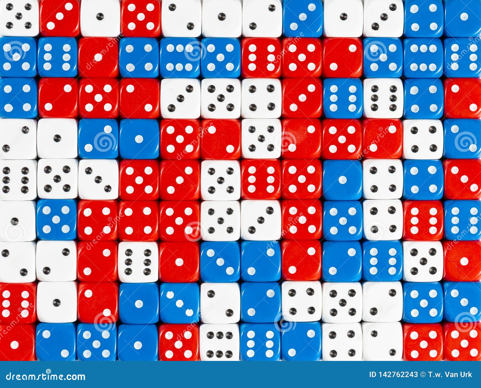 Background Pattern of Random Ordered Red, White and Blue Dices Stock ...