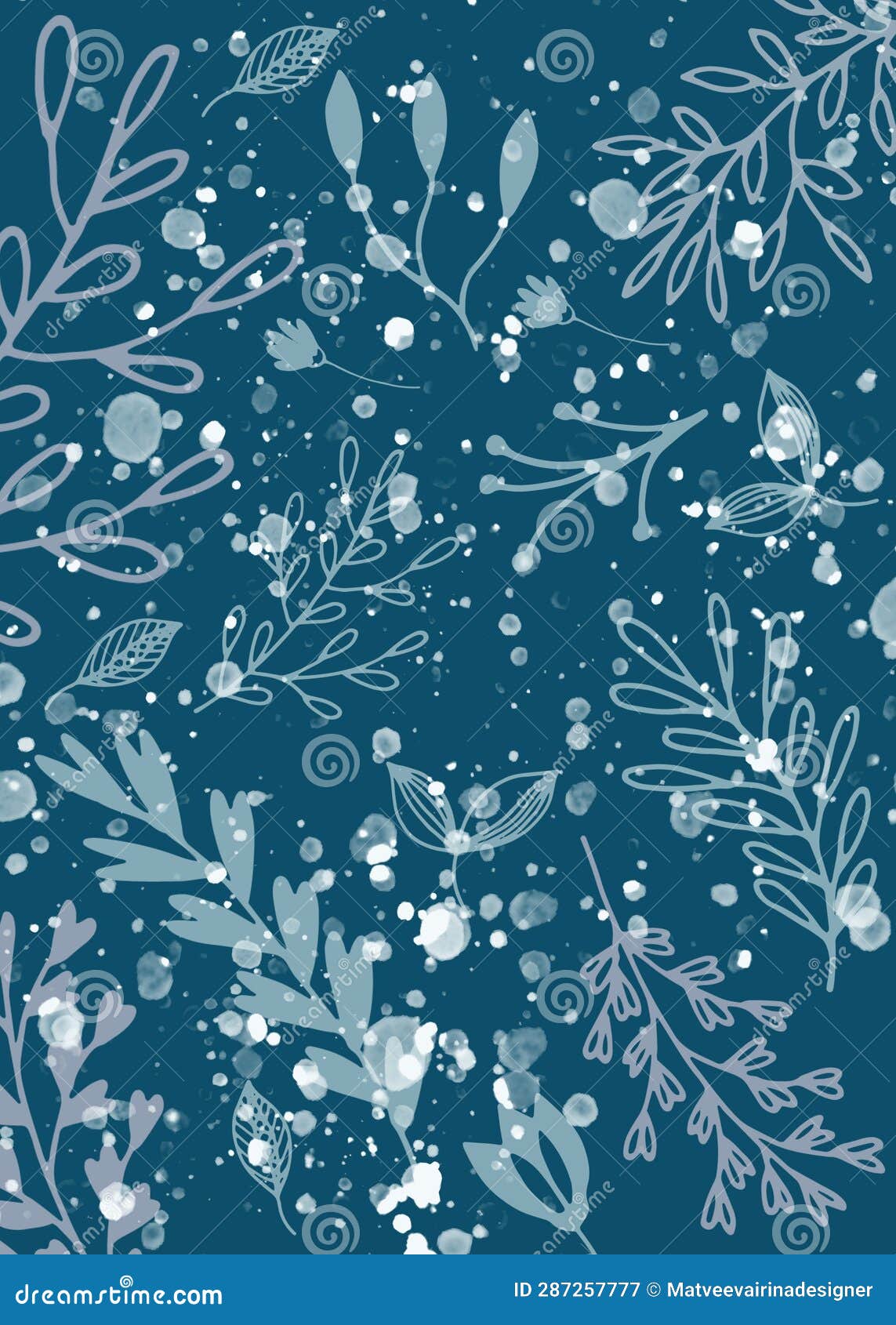 Background and Pattern with Various Leaves,flowers and Plants on a Blue ...