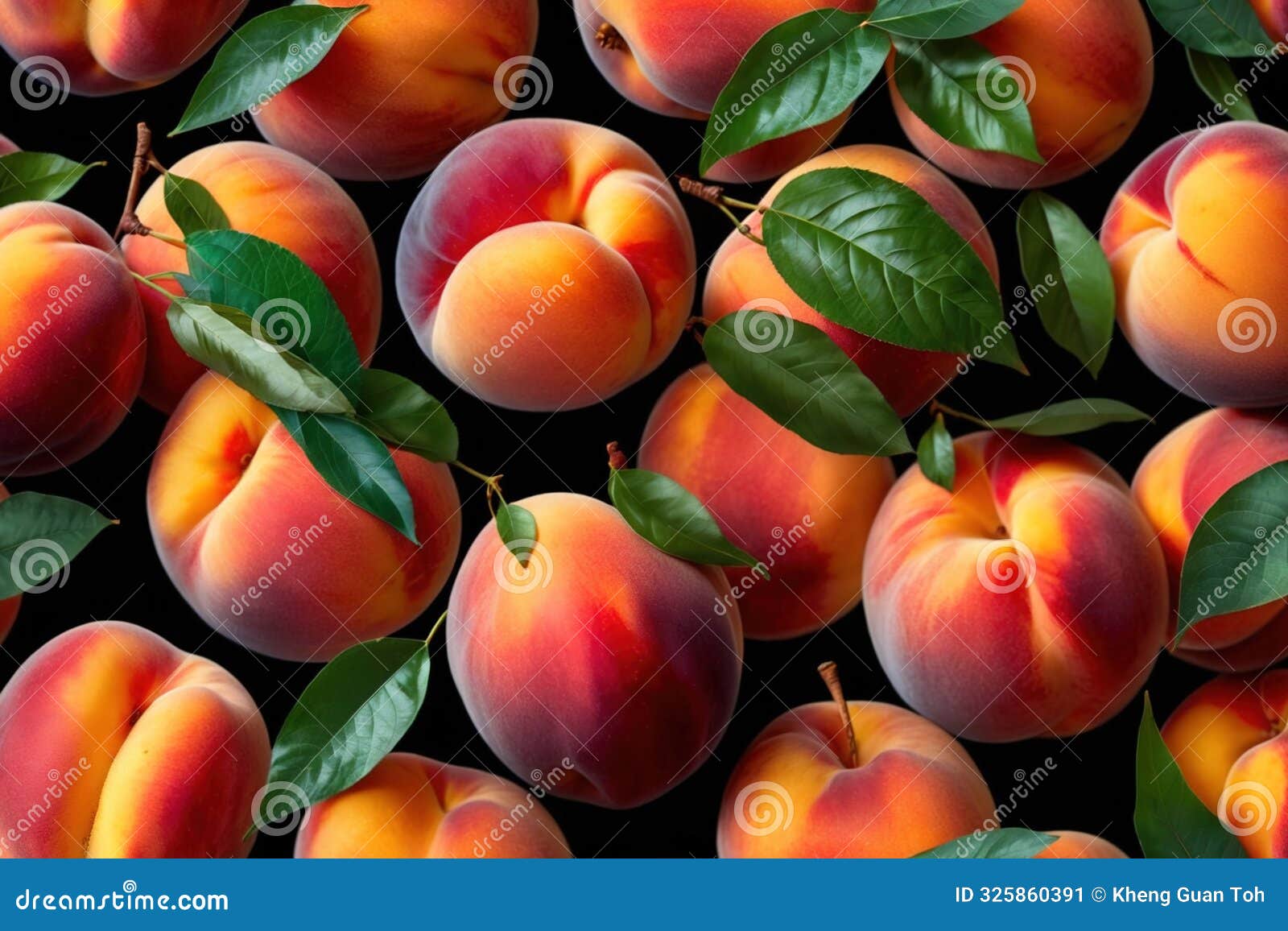 Background Pattern Wallpaper of Fresh Ripe Peaches with Leaves Stock ...