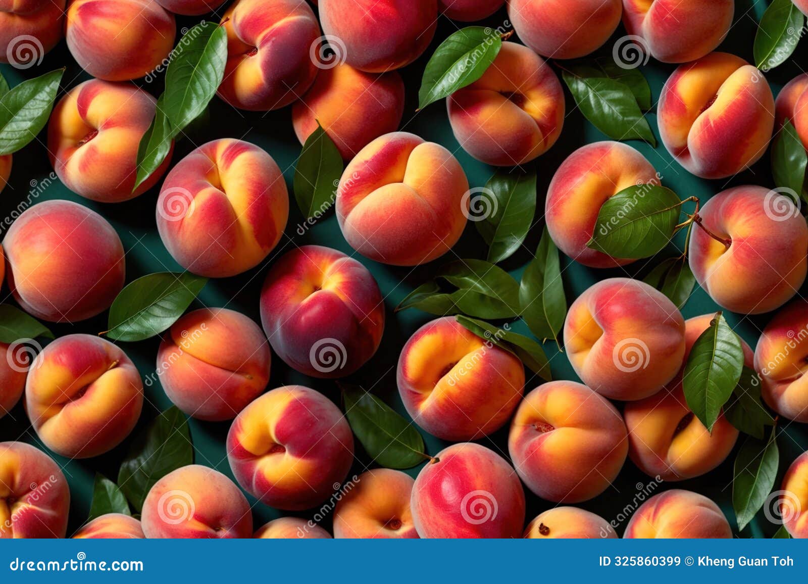 Background Pattern Wallpaper of Fresh Ripe Peaches with Leaves Stock ...