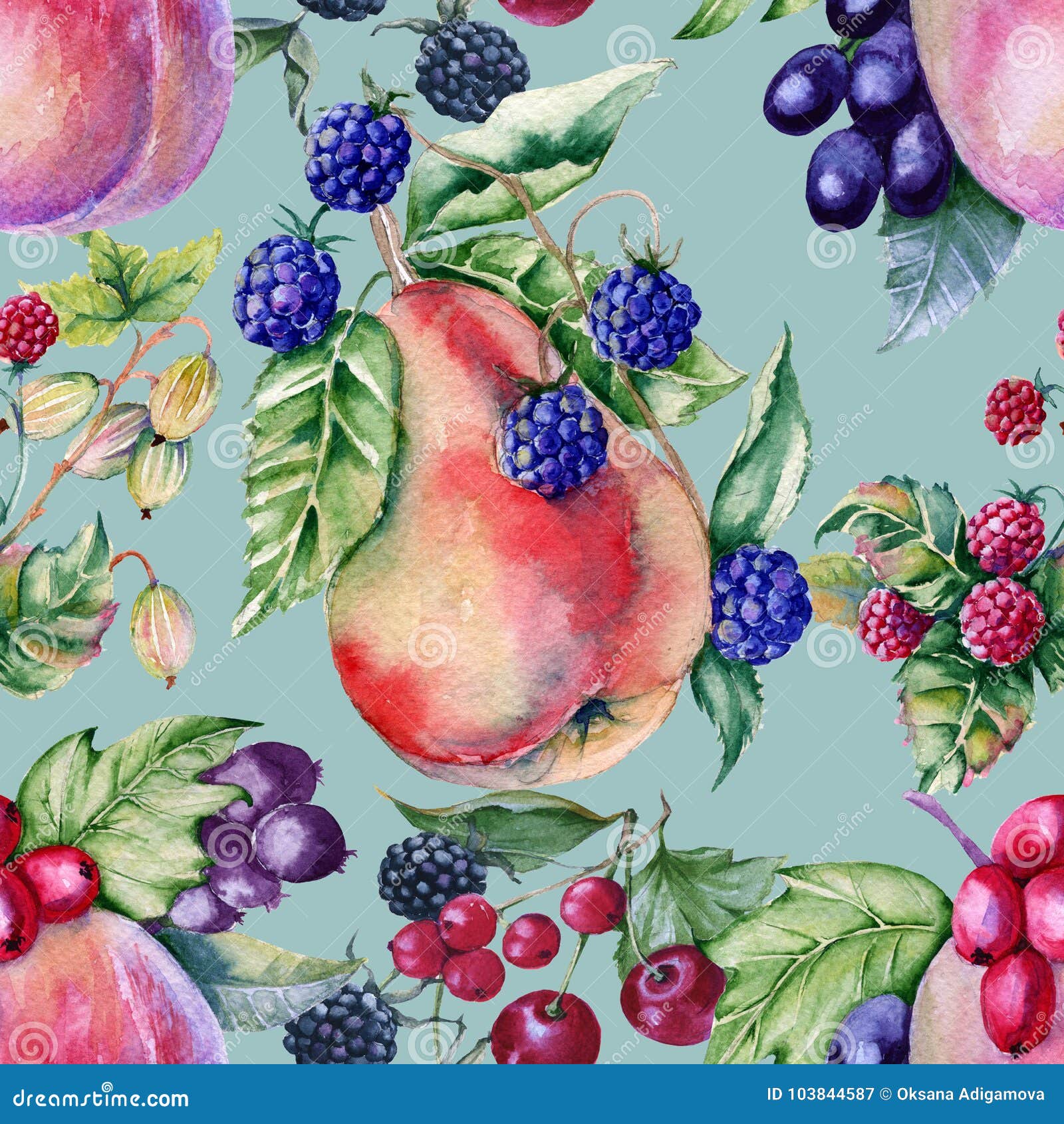 Background of Peach, Pear and Berries. Seamless Pattern Stock ...