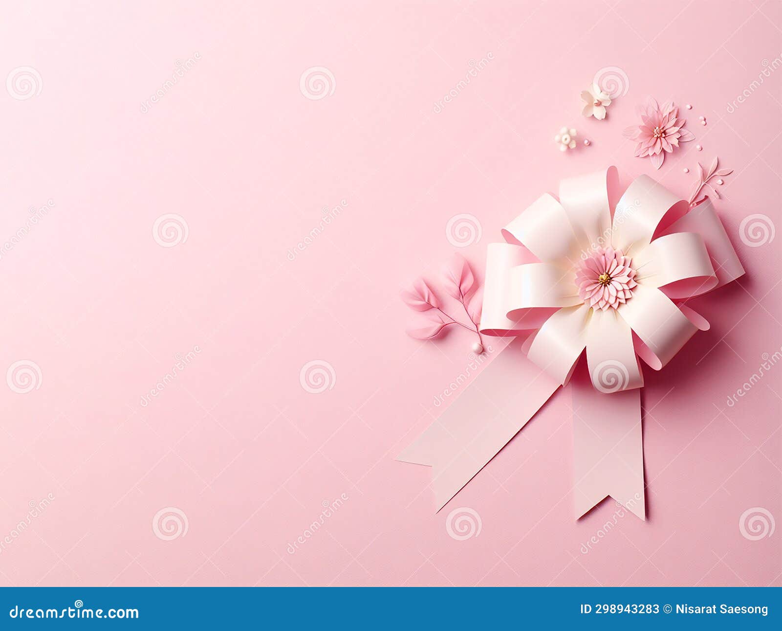 The Background is a Pink Bow with Floral Decorations All Around it ...