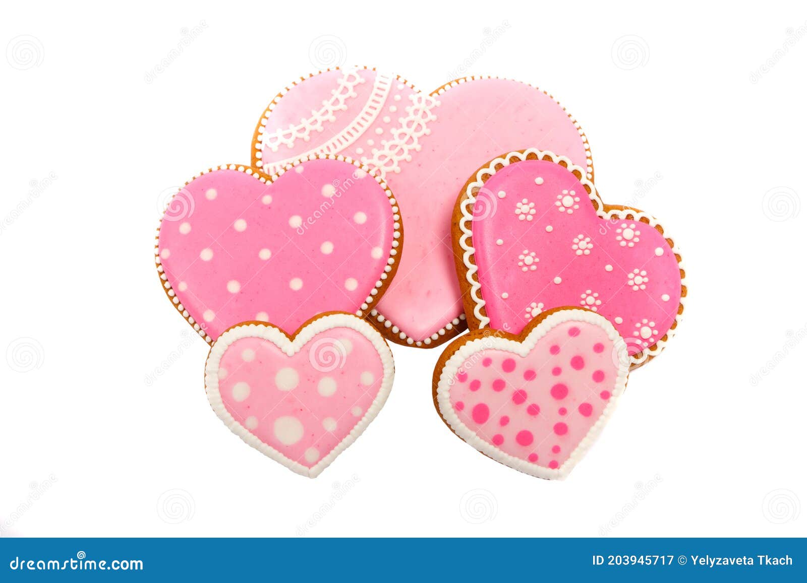 Background from Pink Cookies Heart Shaped with Different Patterns ...