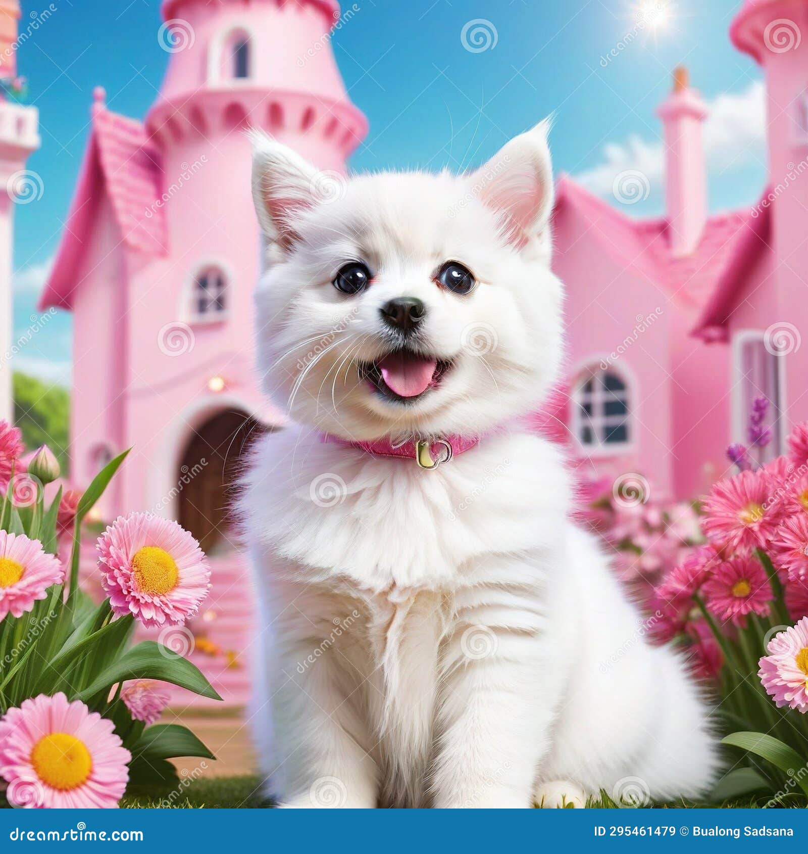 Background Pink with Dog and Cat Looking Stock Illustration ...