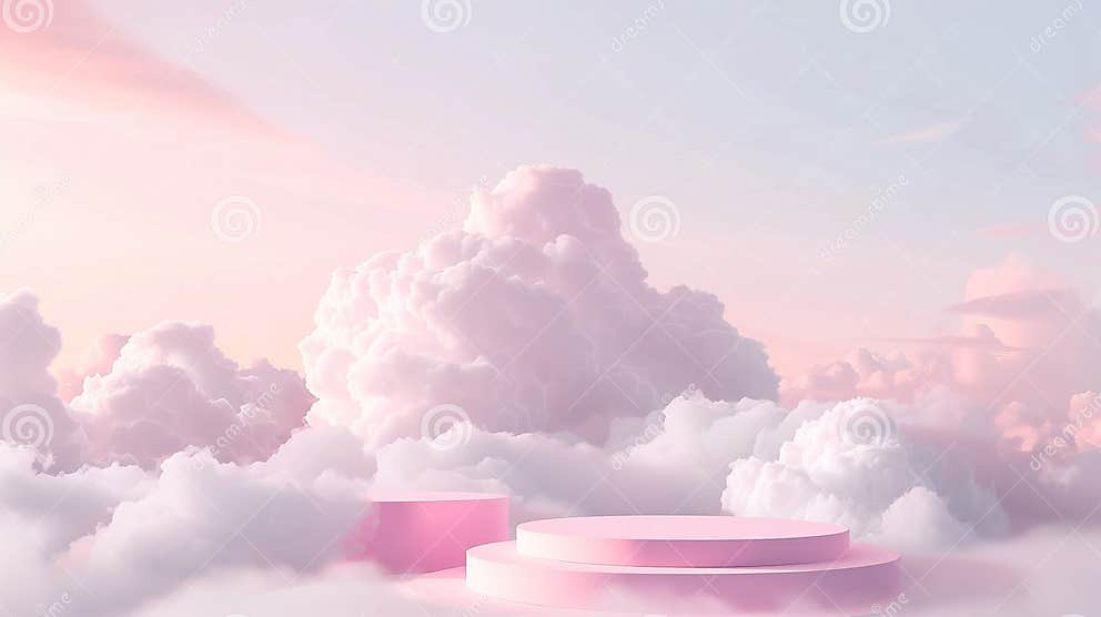 Background with Pink Podium. the Sky Platform with Pastel Clouds Stock ...