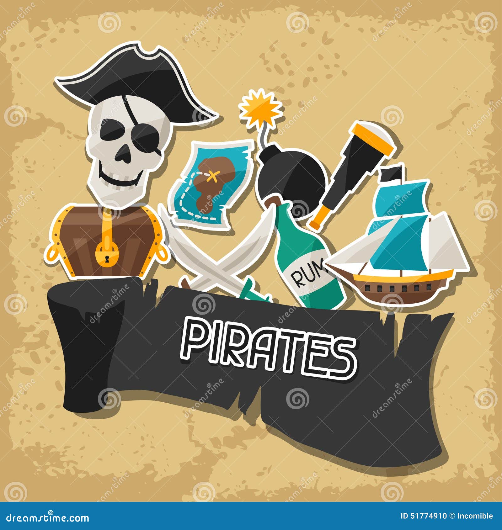 Background on Pirate Theme with Stickers and Stock Vector ...